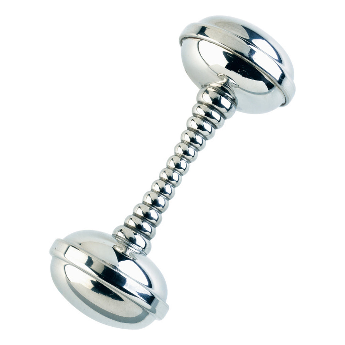 Silver Dumbbell Rattle w/ Stacking Ring Handle - Templeton Silver